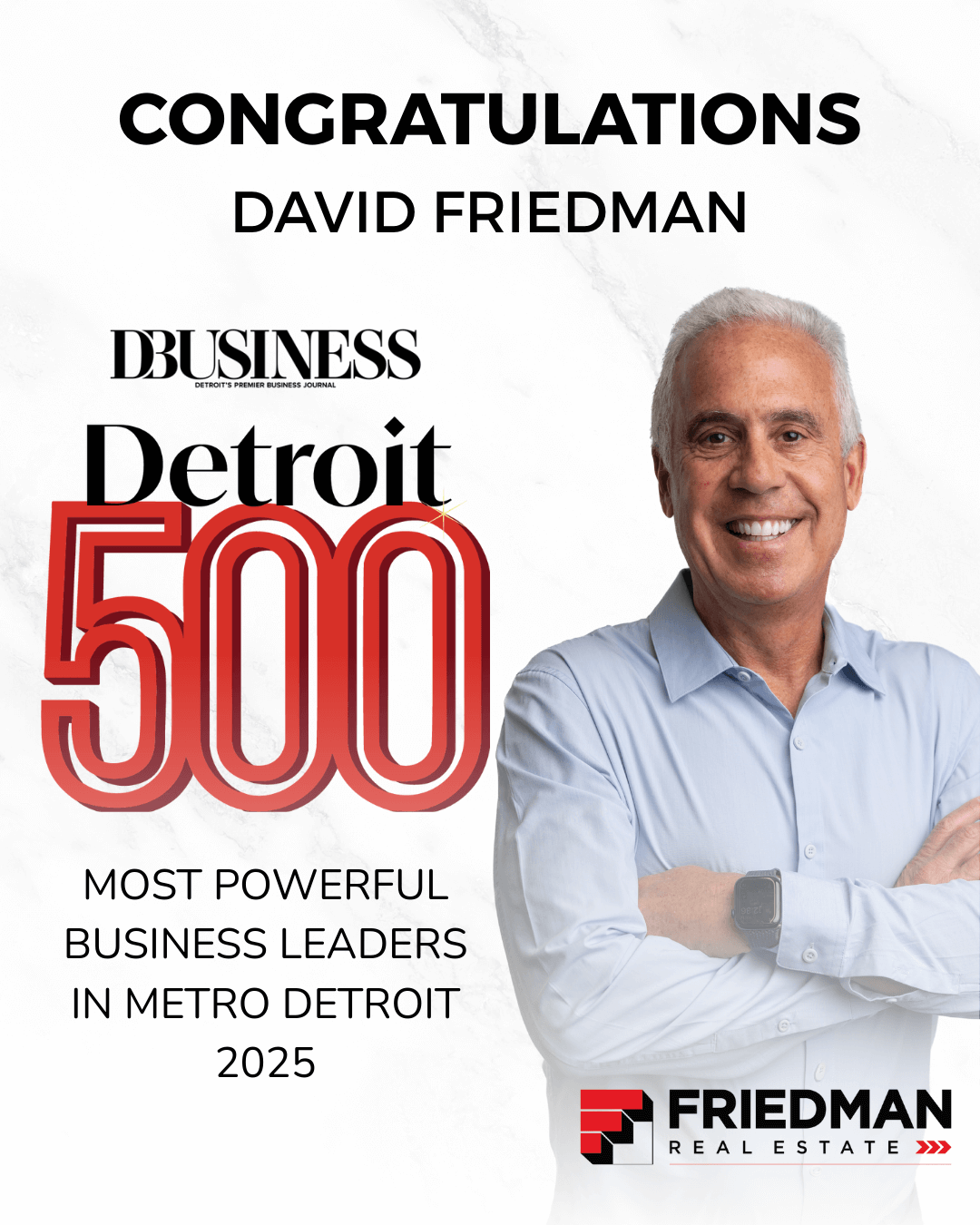 Friedman Real Estate’s Co-CEO David Friedman Recognized in DBusiness’ 2025 Detroit 500 ...